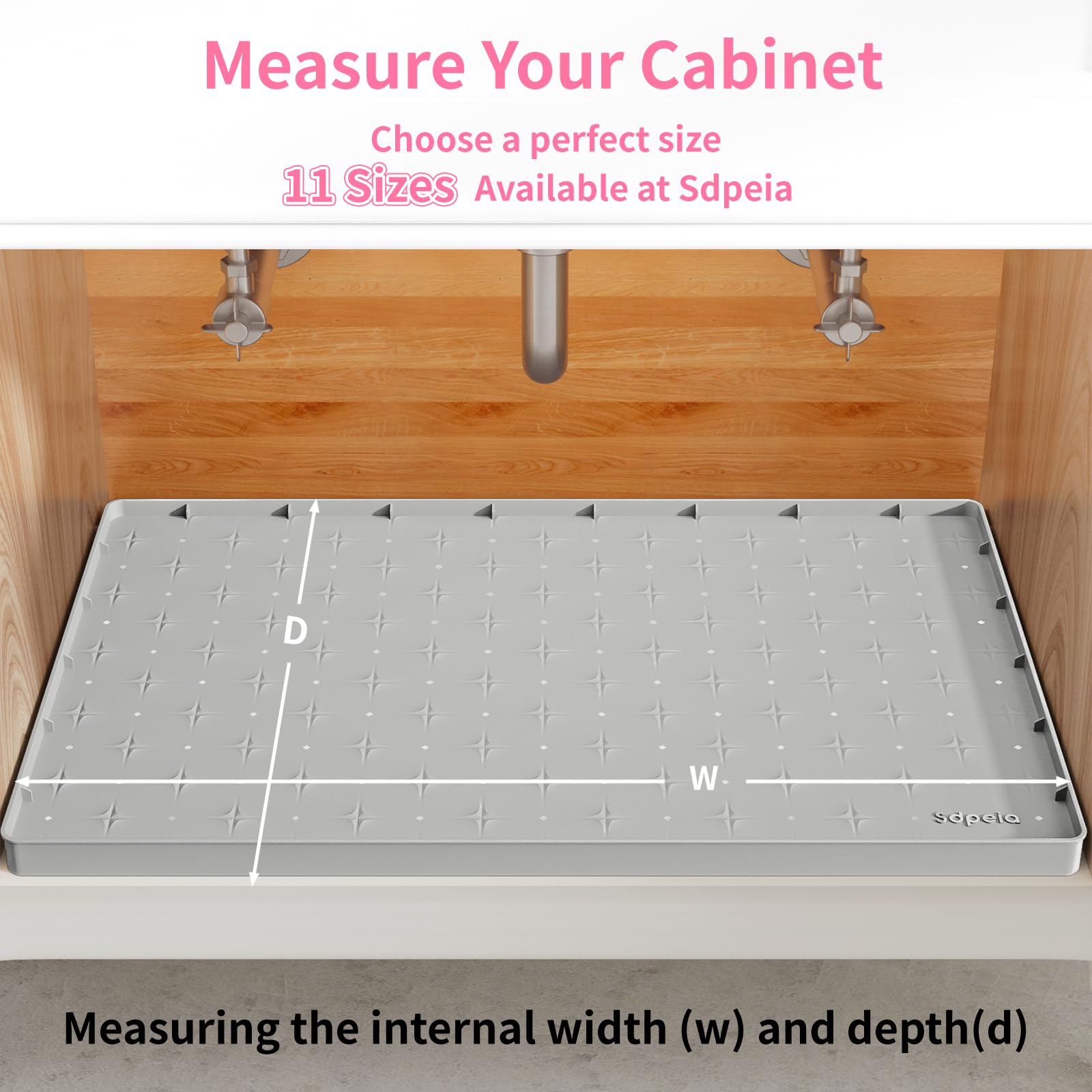 Sdpeia Under Sink Mat for [34" x 22"] Cabinet, Upgraded Silicone Waterproof Mat Kitchen Cabinet Liner Cabinet Protector Kitchen Organizers and Storage