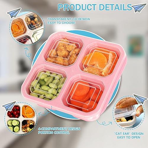 6 Pack Snack Containers, 4 Compartment Divided Snack Container for Kids, Bento Snack Box for Adults, Reusable Meal Prep Lunch Containers with Compartments, Small Bento Box for Work Travel