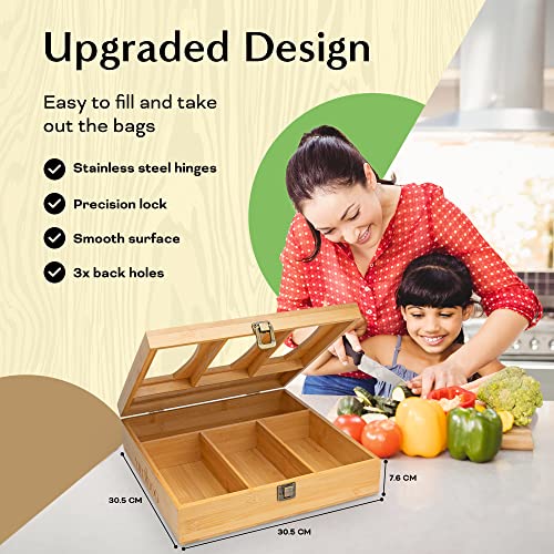 Umiboo Bamboo Resealable Bag Storage Organizer with Hinge - For your Kitchen Drawer, Pantry, Countertop - Easily Organize your resealable storage bags