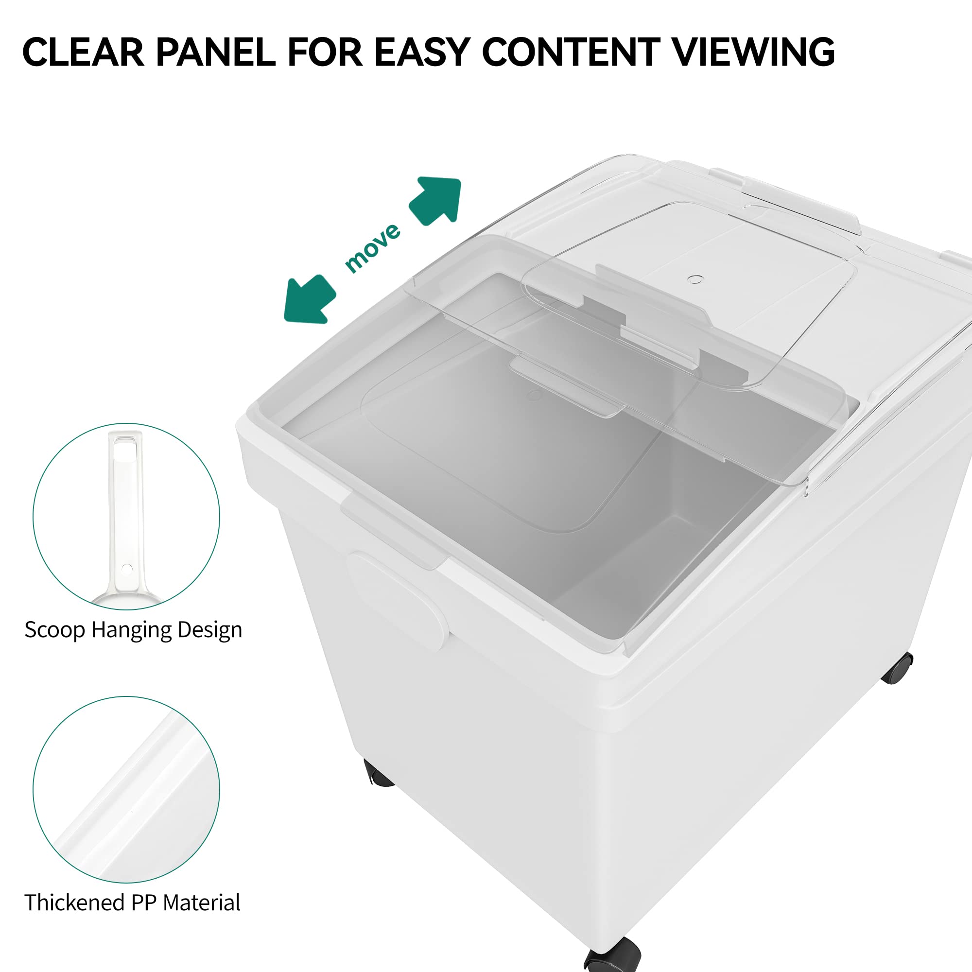 YITAHOME 40L x3(260lb )Ingredient Flour Storage Bin, Commercial 31.5 Gallons(10.5 Gal x3 Pcs) Rice Storage Containers, 750 Cups Flour Bins with Wheels,Clear Sliding Lids and Scoops, for Kitchen, White