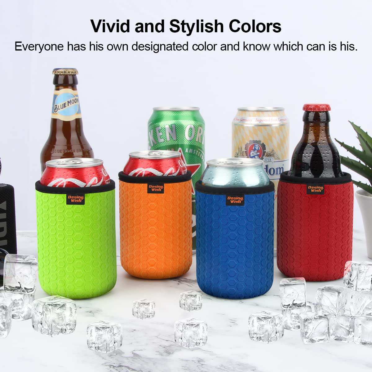 Desing Wish 12oz Standard Can Cooler Sleeve Holder Honeycomb Insulator Beer Cans Cover 12OZ Beer Bottle Sleeves Non-slip Neoprene Soda Cans Coolers Holders 4 Pack (Red/Blue/Green/Orange)
