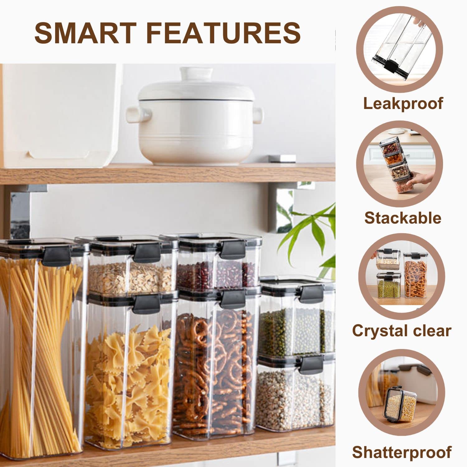 Moksha LifeStyle Airtight food storage containers, kitchen canisters for kitchen counter, pantry organizers and storage, kitchen organizers and storage- 8Pc