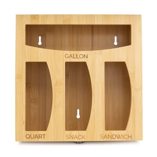 Umiboo Bamboo Resealable Bag Storage Organizer with Hinge - For your Kitchen Drawer, Pantry, Countertop - Easily Organize your resealable storage bags