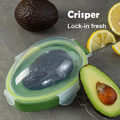 Avocado Saver Holder, Plastic Fruit Keeper, Reusable Avocado Storage Container, with Silicone Sealing Ring, Keep Fresh Vegetable Storage Container, for School, Camping(Green)
