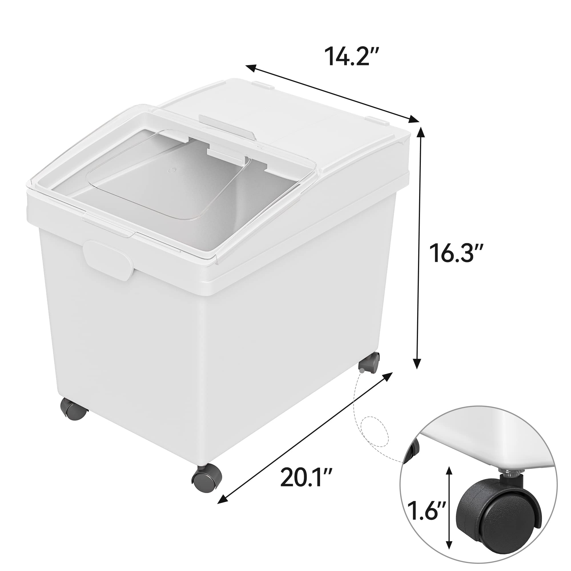 YITAHOME 40L x3(260lb )Ingredient Flour Storage Bin, Commercial 31.5 Gallons(10.5 Gal x3 Pcs) Rice Storage Containers, 750 Cups Flour Bins with Wheels,Clear Sliding Lids and Scoops, for Kitchen, White