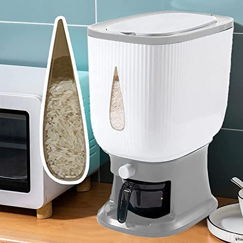 YXQ Rice Dispenser 10kg, Rice Storage Container Large Sealed Grain Container with Lid Measuring Cylinde Moisture Proof Cereal Dispenser for Kitchen Organization (Grey)