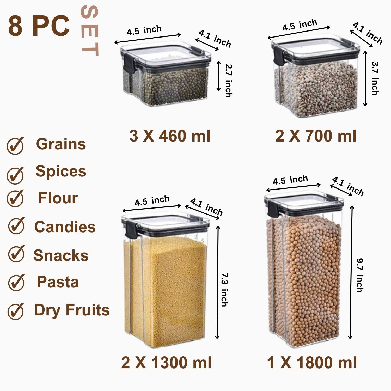 Moksha LifeStyle Airtight food storage containers, kitchen canisters for kitchen counter, pantry organizers and storage, kitchen organizers and storage- 8Pc
