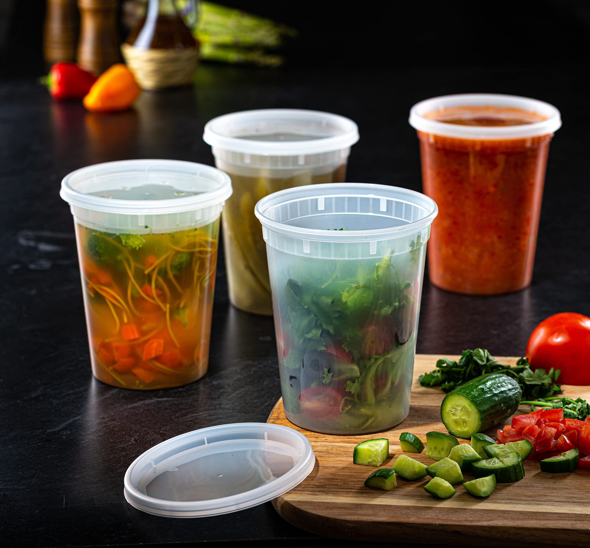 Pantry Value [Case of 240 32 oz. Plastic Food Storage Deli Containers with Lids, Disposable Soup Containers With Lids - Perfect for Storing Soups, Sauces, and Snacks