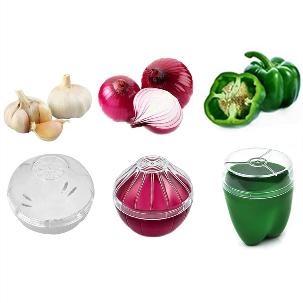 5Pieces Fruit and Vegetable Storage Containers,Reusable FridgeStorage Containers,for storage Green pepper, onion, Tomato, Lemon, and garlic Refrigerator Vegetable Crisper