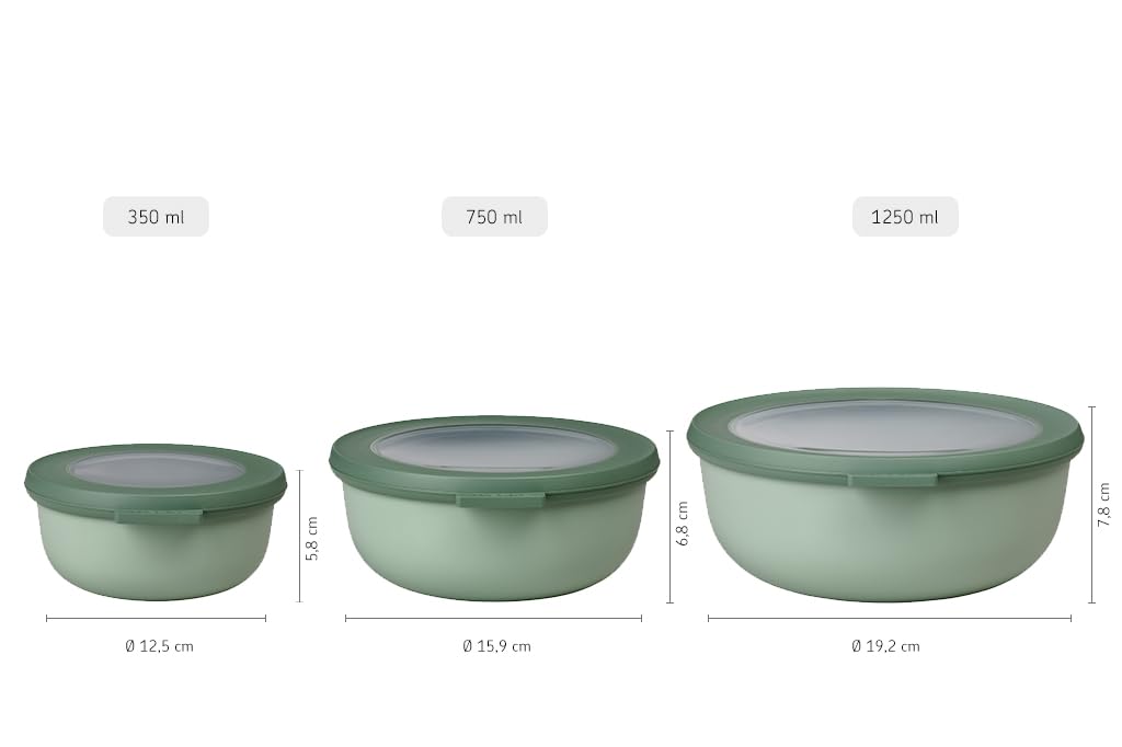 Mepal – Multi Bowl Cirqula 3-Piece Set – Food Storage Container with Lid - Suitable as Airtight Storage Box for Fridge & Freezer, Microwave Container & Servable Dish - 350, 750, 1250ml - Vivid green