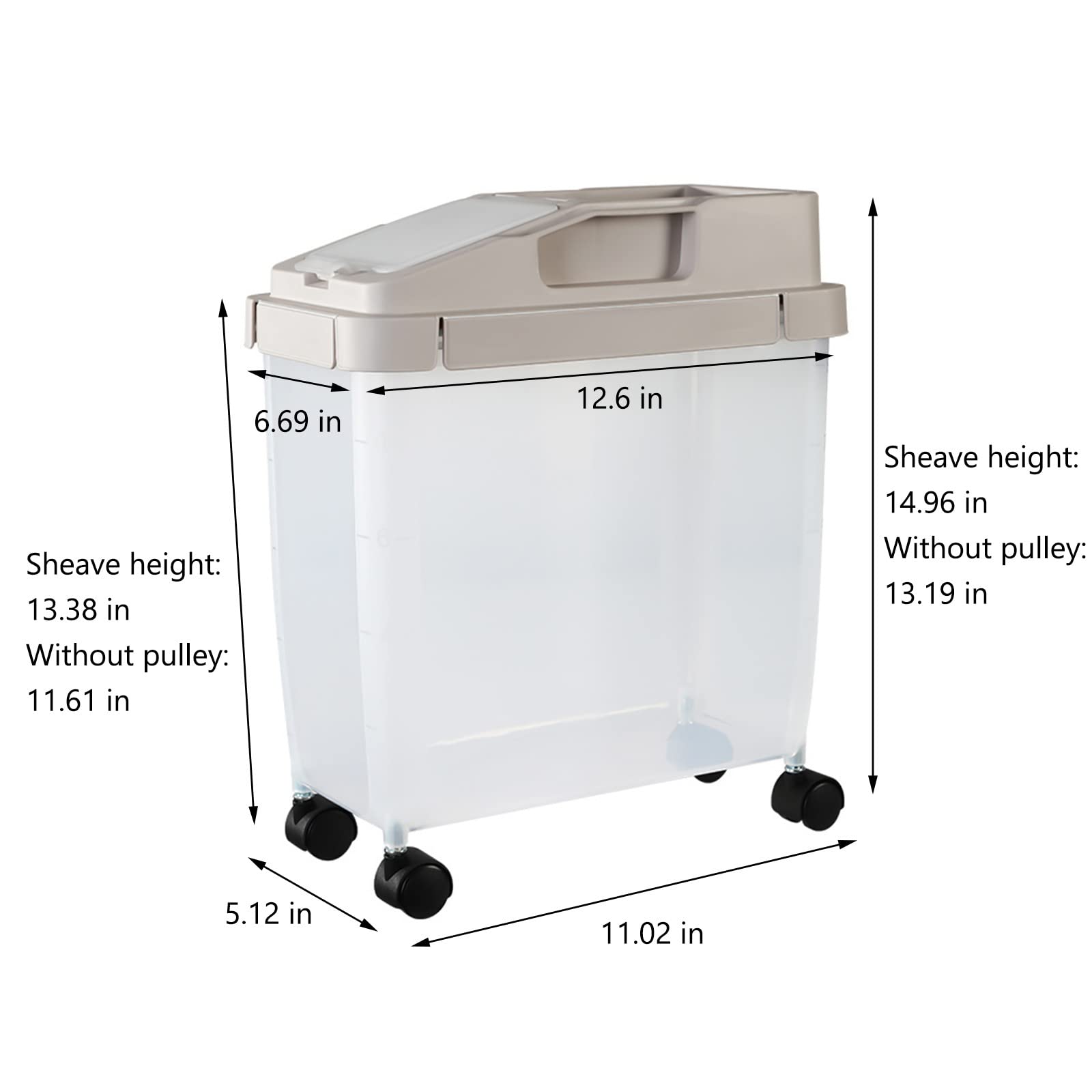 Large Capacity Food Storage Containers with 1 Measuring Cup and 4 Wheels, 20Lb Rice Container, Airtight Dry Storage Bins With Lids for Rice, Cereal, Flour, BPA Free Plastic Sealed Holder Bin Dispenser