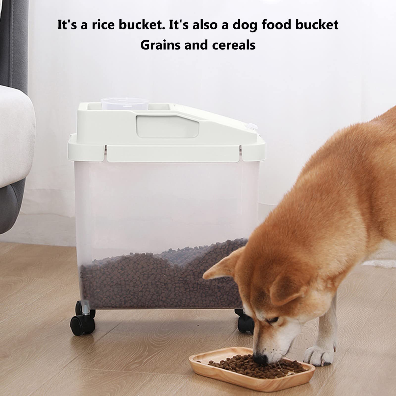 Large Capacity Food Storage Containers with 1 Measuring Cup and 4 Wheels, 20Lb Rice Container, Airtight Dry Storage Bins With Lids for Rice, Cereal, Flour, BPA Free Plastic Sealed Holder Bin Dispenser