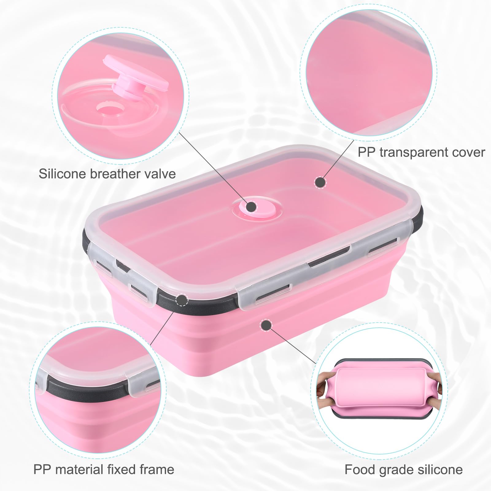 Uiifan Pink Collapsible Food Storage Containers Set Stackable Collapsible Bowls with Lids Airtight and Vent for RV Organization Lunch Meal Microwave Dishwasher Freezer Safe(1200 ML, 12 Pcs)