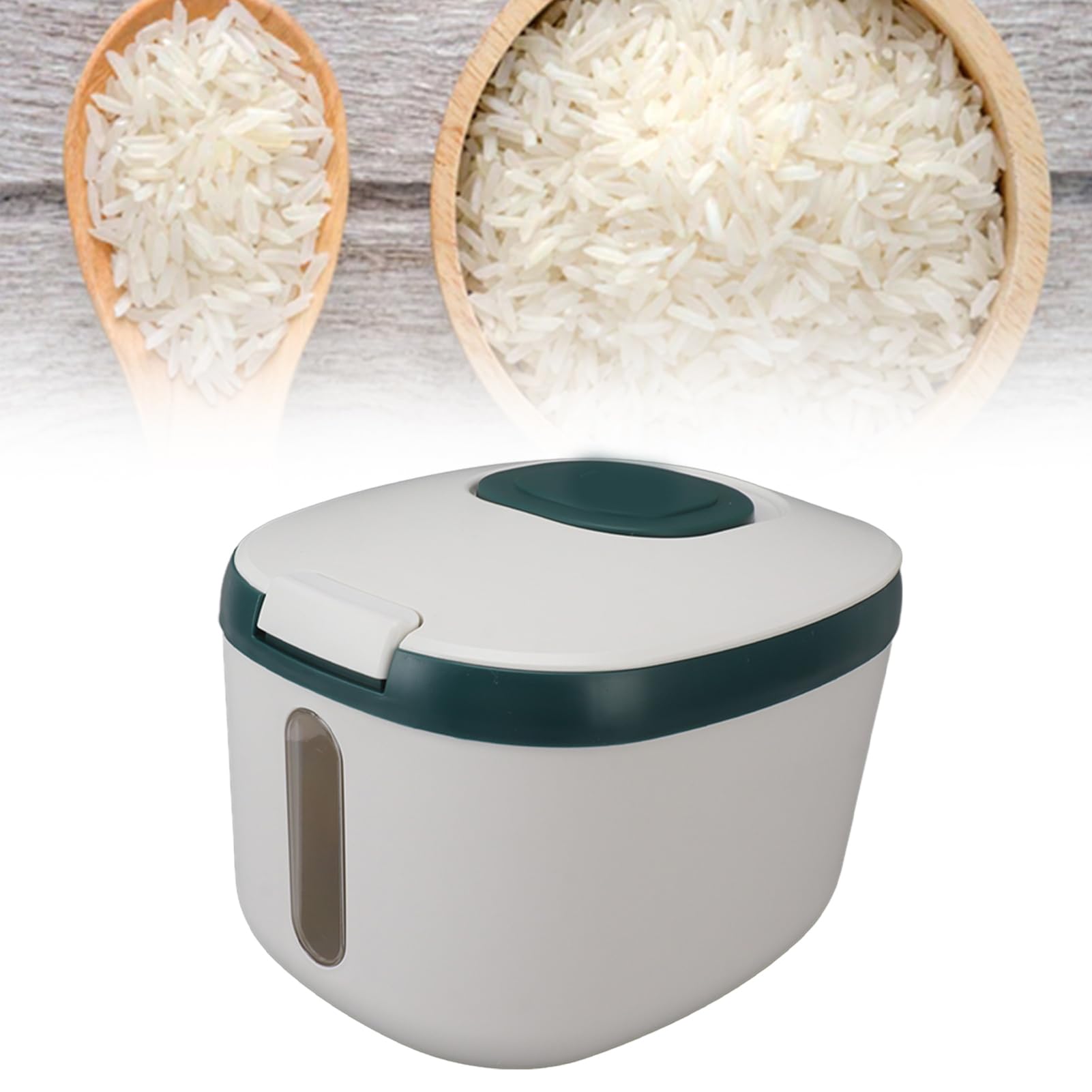 Rice Storage Container, Large Capacity Food Storage Container, Airtight Food Storage Container with Measuring Cup, Covered Rice Bucket, Cereal Dispenser Bin for Grains Nuts Flour(S Green (5kg/11.0lb))