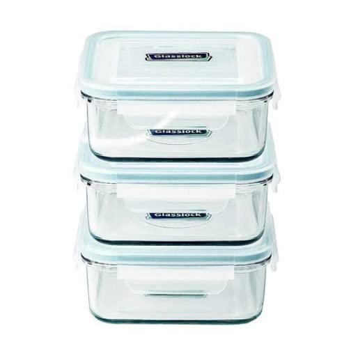 Glasslock Food-Storage Container with Locking Lids, Oven and Microvave Safe, Square, 17oz, 6 piece set Including Lids