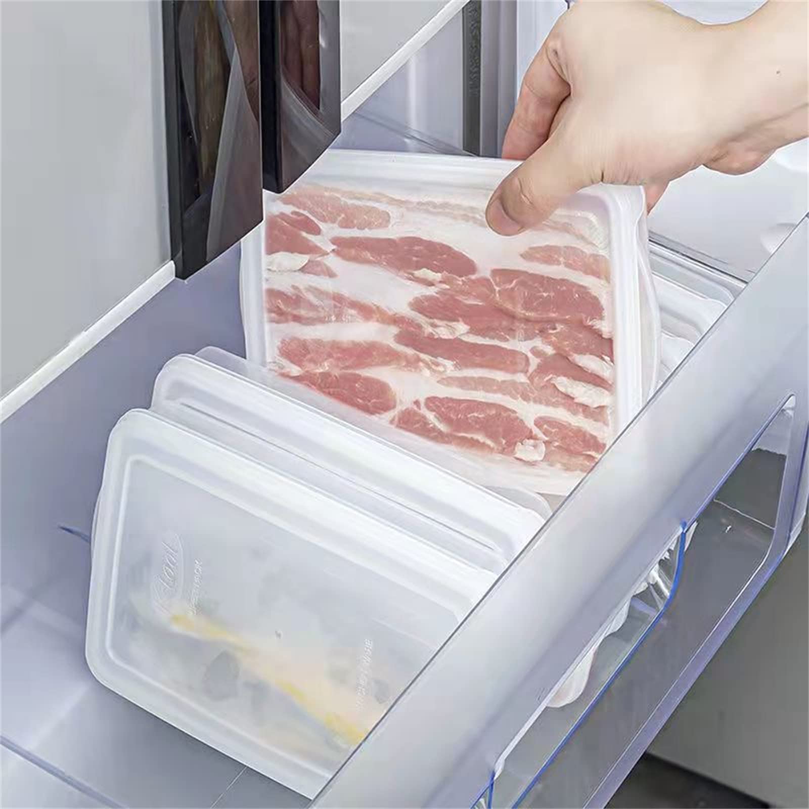wulikanhua 2 Pack Plastic Bacon Box, Deli Meat Saver Cold Cuts Fridge Keeper, Cheese Food Storage Container with Lid for Refrigerator, Shallow Low Profile Christmas Cookie Holder