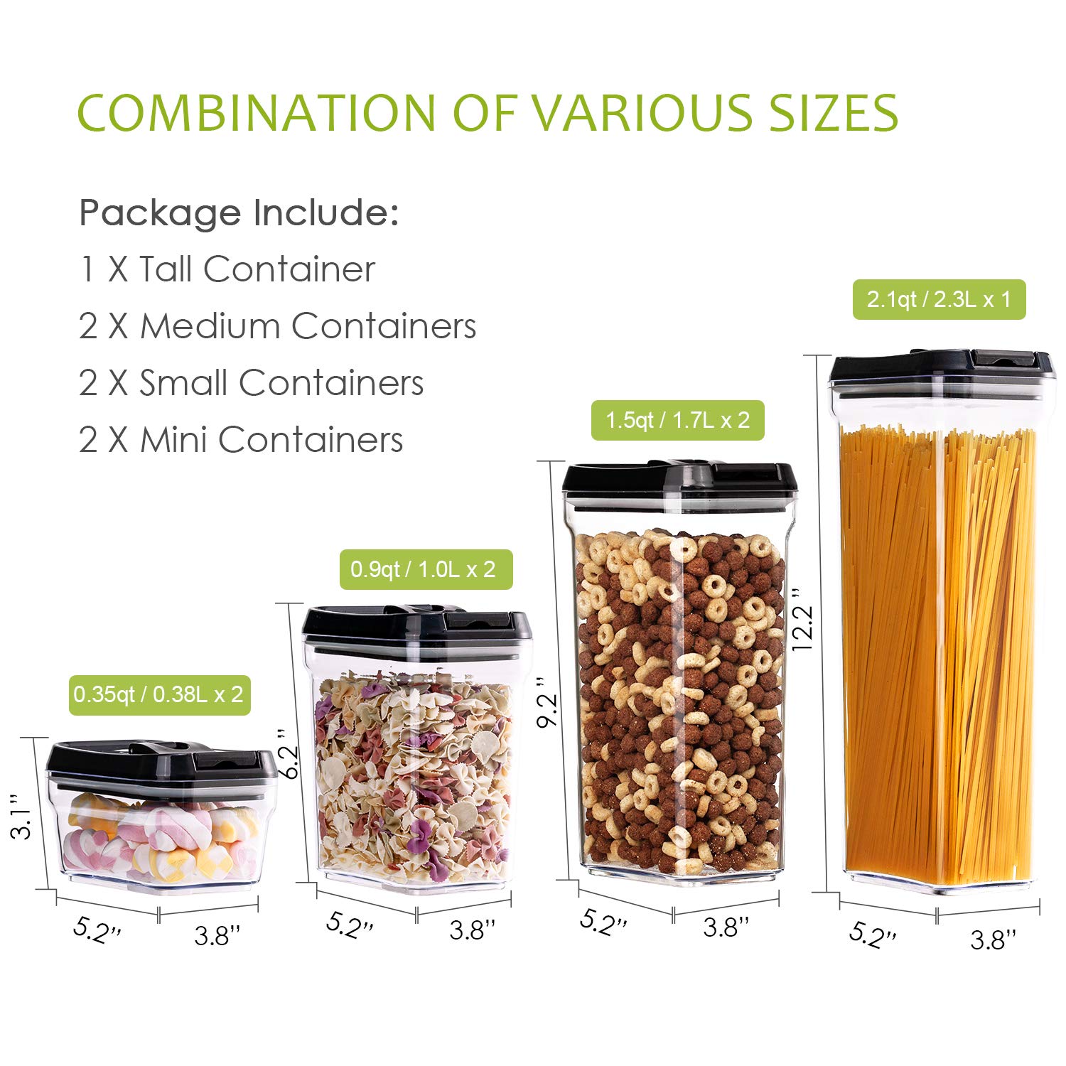 Airtight Food Storage Containers, Vtopmart 7 Pieces BPA Free Upgraded Plastic Canisters with Improved Durable Lids - for Kitchen Pantry Organization and Storage - Include 24 Labels,Matt black