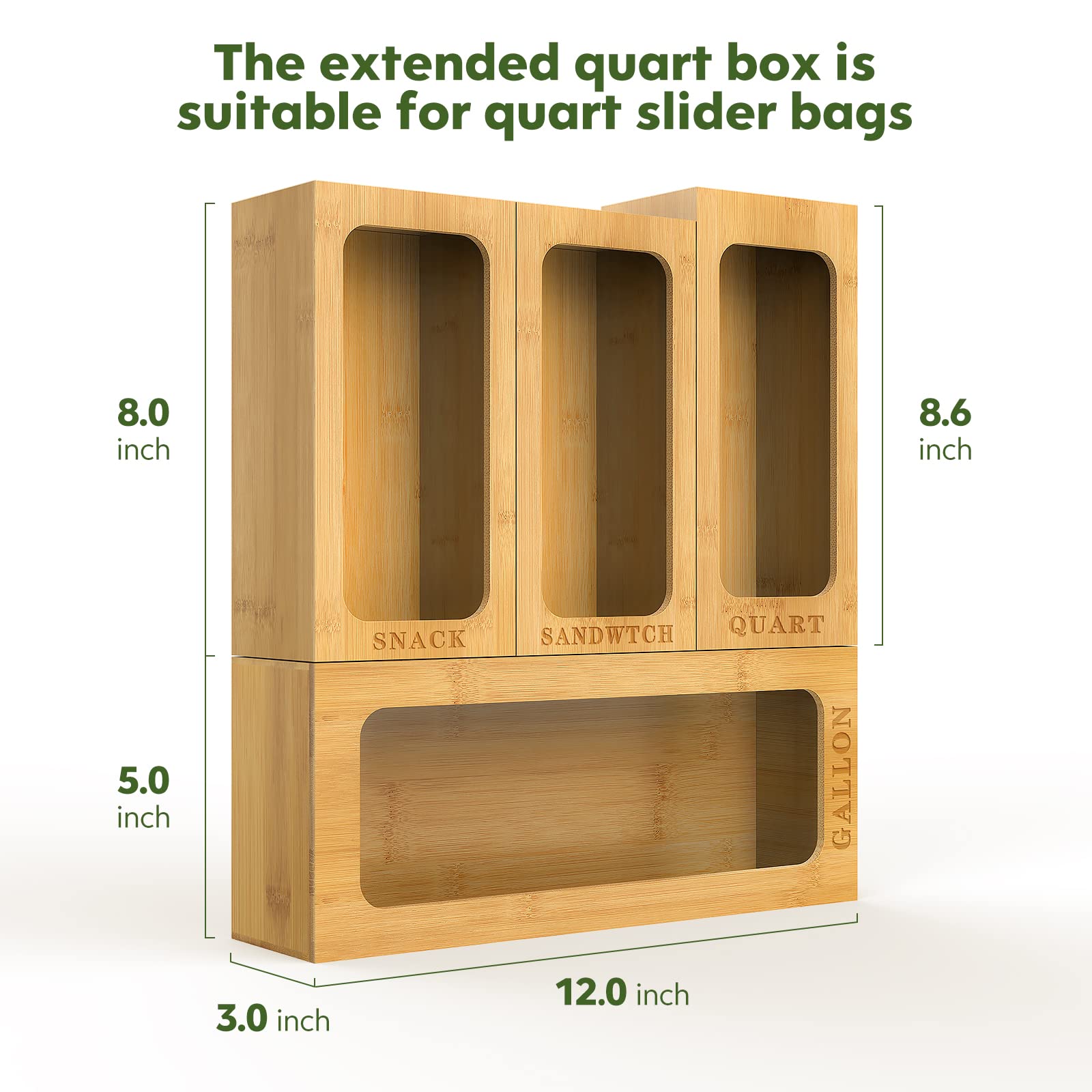 NautDuty Ziplock Bag Storage Organizer, Bamboo Baggie Organizer, Food Storage Bag Organizer for Kitchen Drawer, for Gallon, Quart, Sandwich, Snack & Slider Bags, Ziploc Bag Organizer