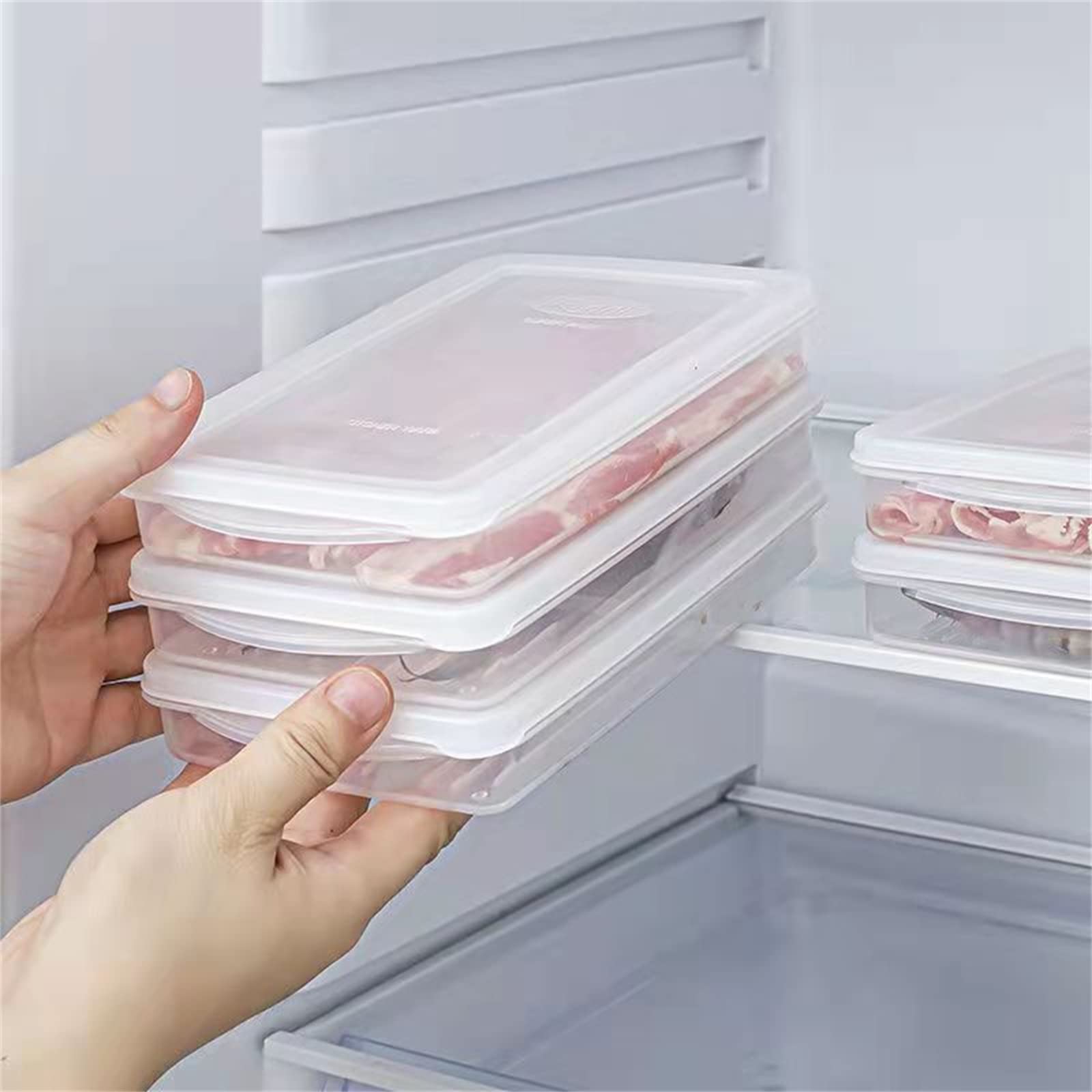 wulikanhua 2 Pack Plastic Bacon Box, Deli Meat Saver Cold Cuts Fridge Keeper, Cheese Food Storage Container with Lid for Refrigerator, Shallow Low Profile Christmas Cookie Holder