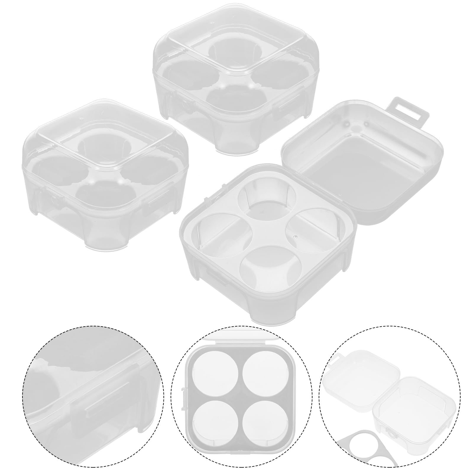 Compartment Egg Holder 3pcs Egg Travel Box Fresh Chicken Egg 4 Lattices Tray with Cover Lid Portable Egg Container for Home Shop Picnic Outdoor Egg Storage Box