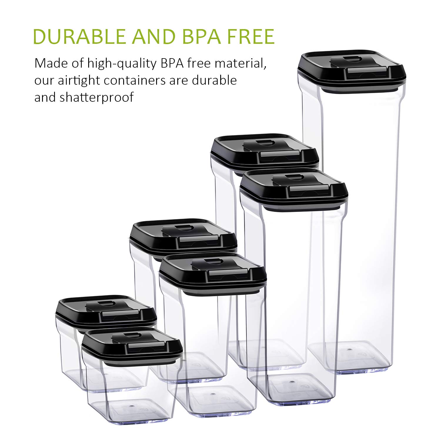Airtight Food Storage Containers, Vtopmart 7 Pieces BPA Free Upgraded Plastic Canisters with Improved Durable Lids - for Kitchen Pantry Organization and Storage - Include 24 Labels,Matt black
