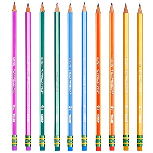 Ticonderoga X13910 Striped Wood-Cased Pencils, 2 HB Soft, Pre-Sharpened, 10 Count, Assorted Colors