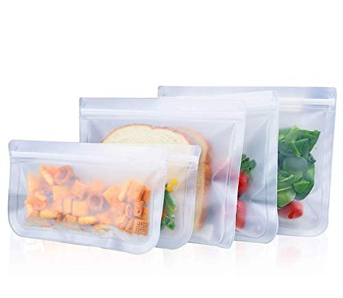 OHANASPACE BPA-FREE Reusable Durable Storage Bags - 10 Packs Leakproof Flat Freezer (2 Gallon Bags, 3 Large Sandwich & 2 Snack Bags), Resealable Thick Food-Grade , White, 17.5 x 12.5 x 0.78 inches