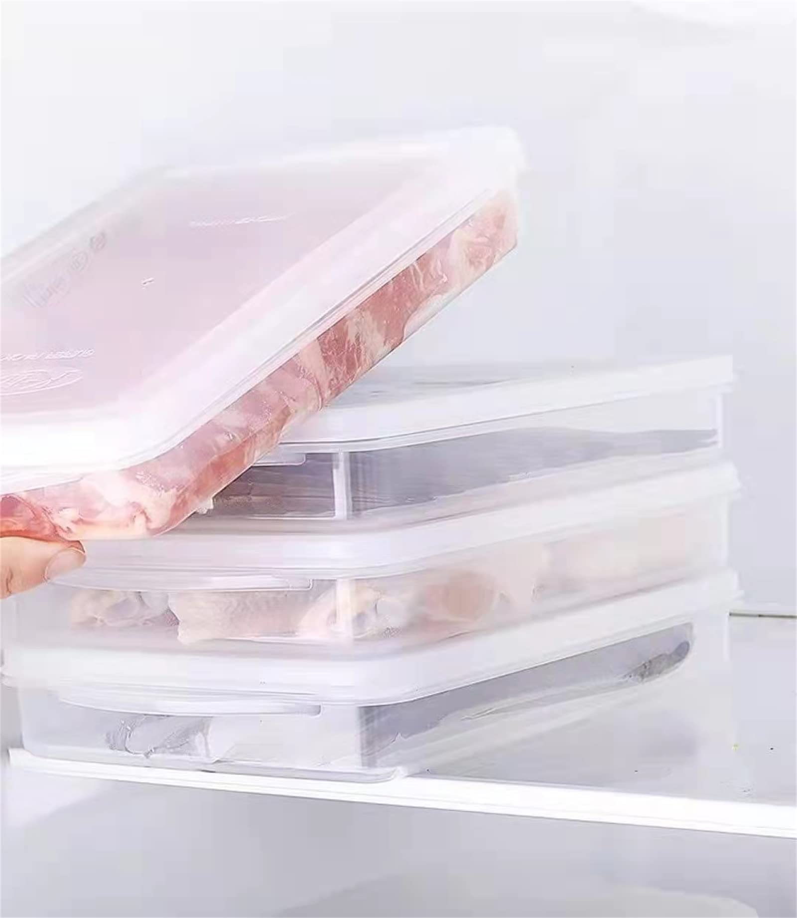 wulikanhua 2 Pack Plastic Bacon Box, Deli Meat Saver Cold Cuts Fridge Keeper, Cheese Food Storage Container with Lid for Refrigerator, Shallow Low Profile Christmas Cookie Holder