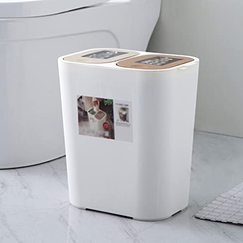 SCUUBE Trash Bin Trash Can Wastebasket 15 Liter Separate Dry and Wet Trash Can, Garbage Bin Double Barrel Press Type, Living Room and Kitchen Wastebasket with Lid Garbage Can Waste Bin
