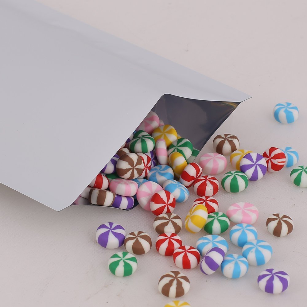 100x Premium White Mylar Foil Open Top Pouch for Powder Spice Snack Storage Bags (8cm x12cm)