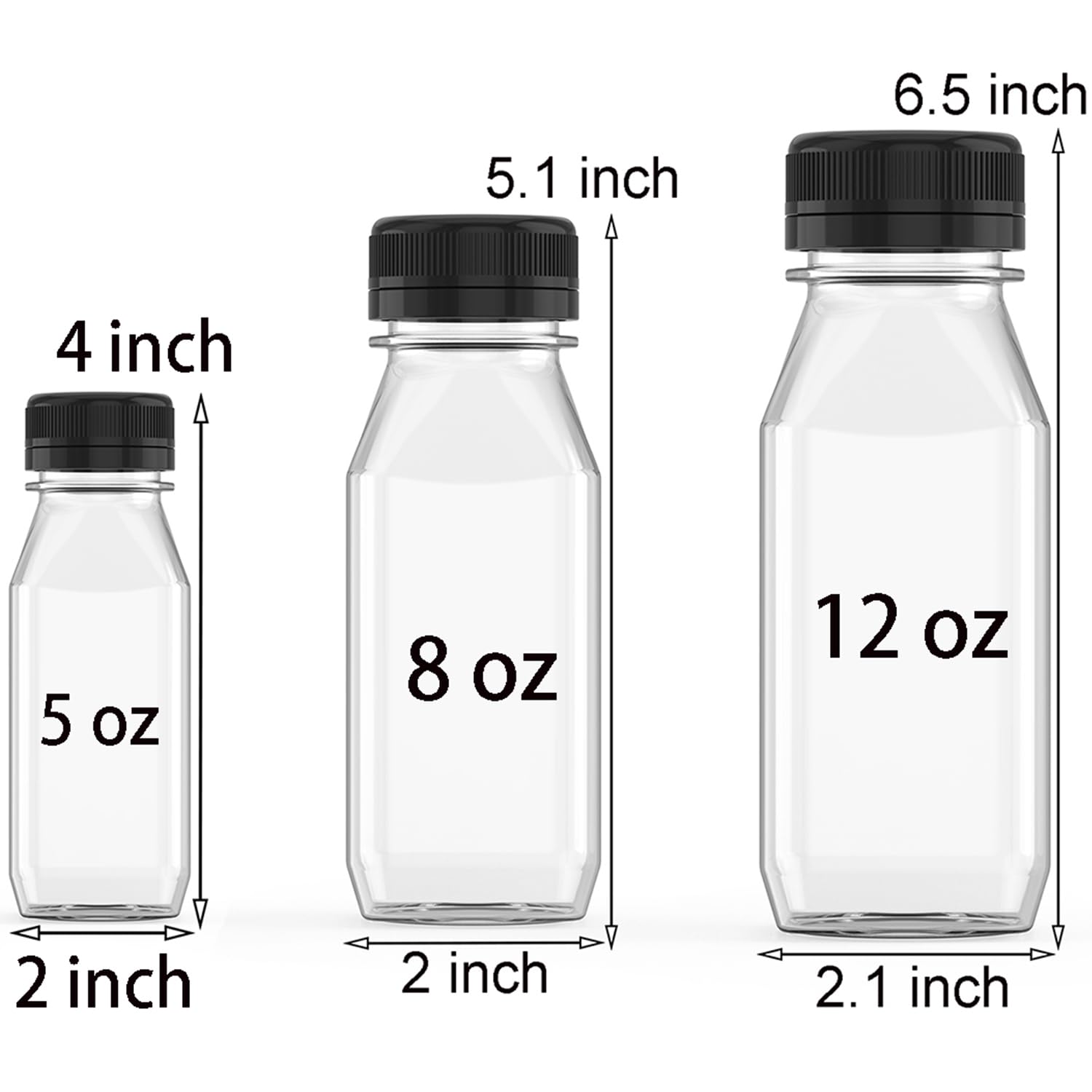 10 Pcs 8 oz Plastic Juice Bottle Reusable Transparent Bulk Beverage Containers with Black Lids for Juice, Drinking Milkshake Tea, Milk, Juicing Smoothie Water and Other Beverages, Fridge Storage