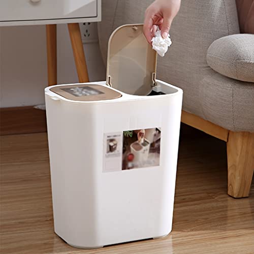 SCUUBE Trash Bin Trash Can Wastebasket 15 Liter Separate Dry and Wet Trash Can, Garbage Bin Double Barrel Press Type, Living Room and Kitchen Wastebasket with Lid Garbage Can Waste Bin