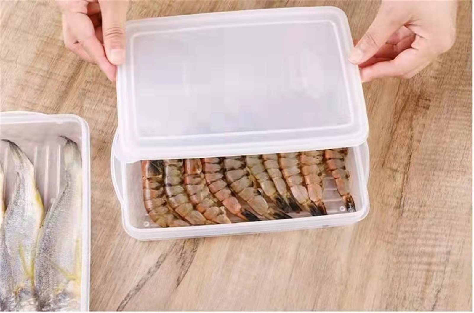 wulikanhua 2 Pack Plastic Bacon Box, Deli Meat Saver Cold Cuts Fridge Keeper, Cheese Food Storage Container with Lid for Refrigerator, Shallow Low Profile Christmas Cookie Holder