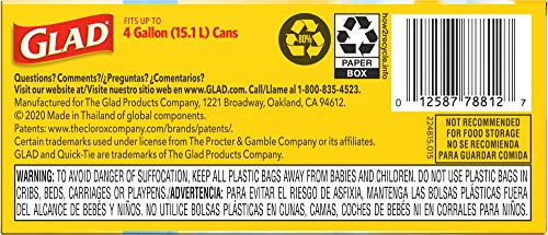 GLAD Small Trash Bags - 4 Gallon Trash Bag for Waste Basket, Gain Fresh Clean Scent, 26 Count (Pack of 6)