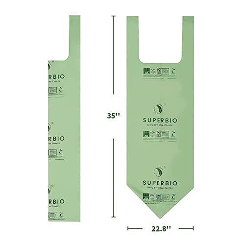 SUPERBIO 13 Gallon Compostable Handle Tie Tall Kitchen Garbage Bags, Heavy Duty Food Scrap Trash Bags Certified by BPI Meeting ASTM D6400 Standards, Eco-Friendly and Convenient, 30 Count