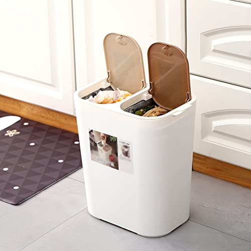 SCUUBE Trash Bin Trash Can Wastebasket 15 Liter Separate Dry and Wet Trash Can, Garbage Bin Double Barrel Press Type, Living Room and Kitchen Wastebasket with Lid Garbage Can Waste Bin