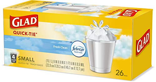 GLAD Small Trash Bags - 4 Gallon Trash Bag for Waste Basket, Gain Fresh Clean Scent, 26 Count (Pack of 6)