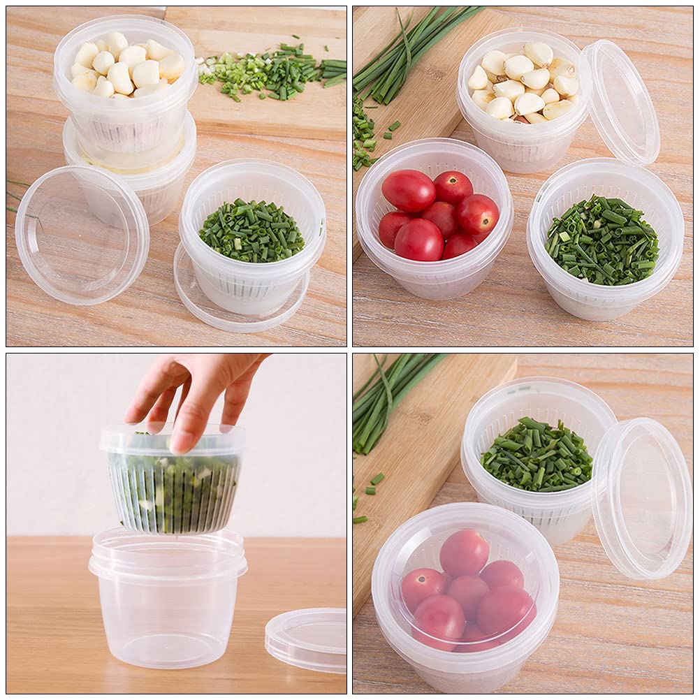LUOZZY 10Pcs Food Storage Containers with Lids Fruit Keeper Box Containers Double-layer Draining Box for Vegetable Storage, Fresh Fruits, Salad