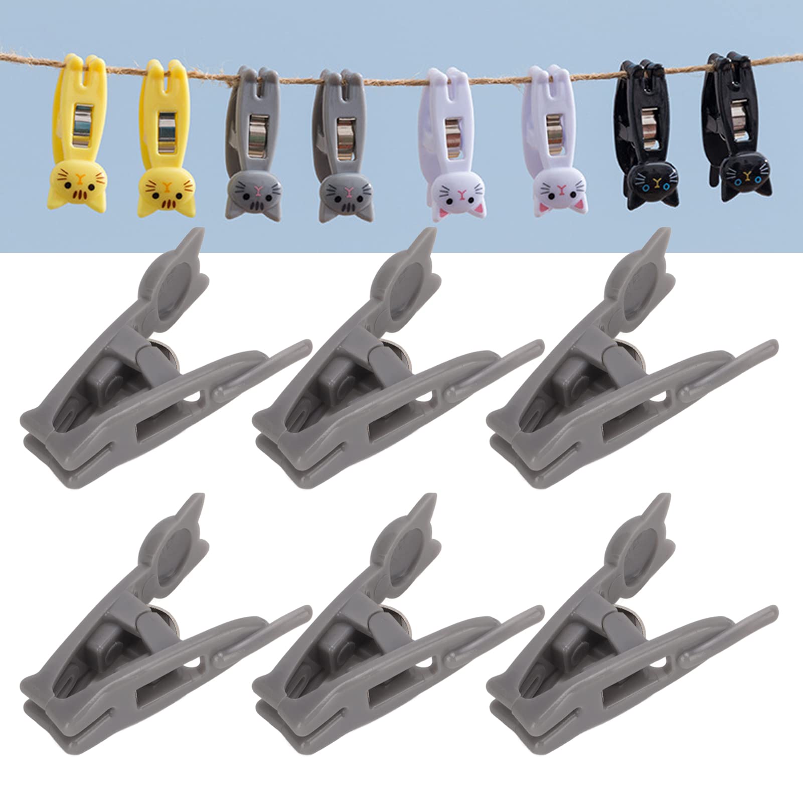 6Pcs Cat Snack Clips Anti Slip Strips Handle Metal Spring Firm Grip Food Bag Snack Clip for Clothing Documents(Grey)