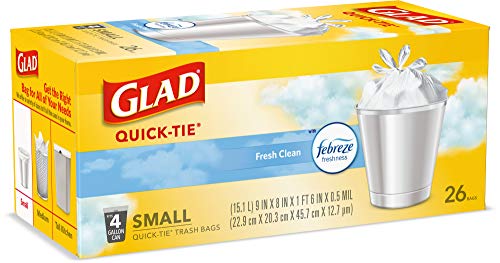 GLAD Small Trash Bags - 4 Gallon Trash Bag for Waste Basket, Gain Fresh Clean Scent, 26 Count (Pack of 6)