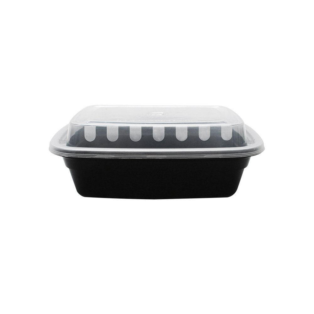 Karat IM-FC1012B 12 oz. PP Injection Molding Microwaveable Food Containers with Clear Lids, Rectangular - Black (Case of 150)