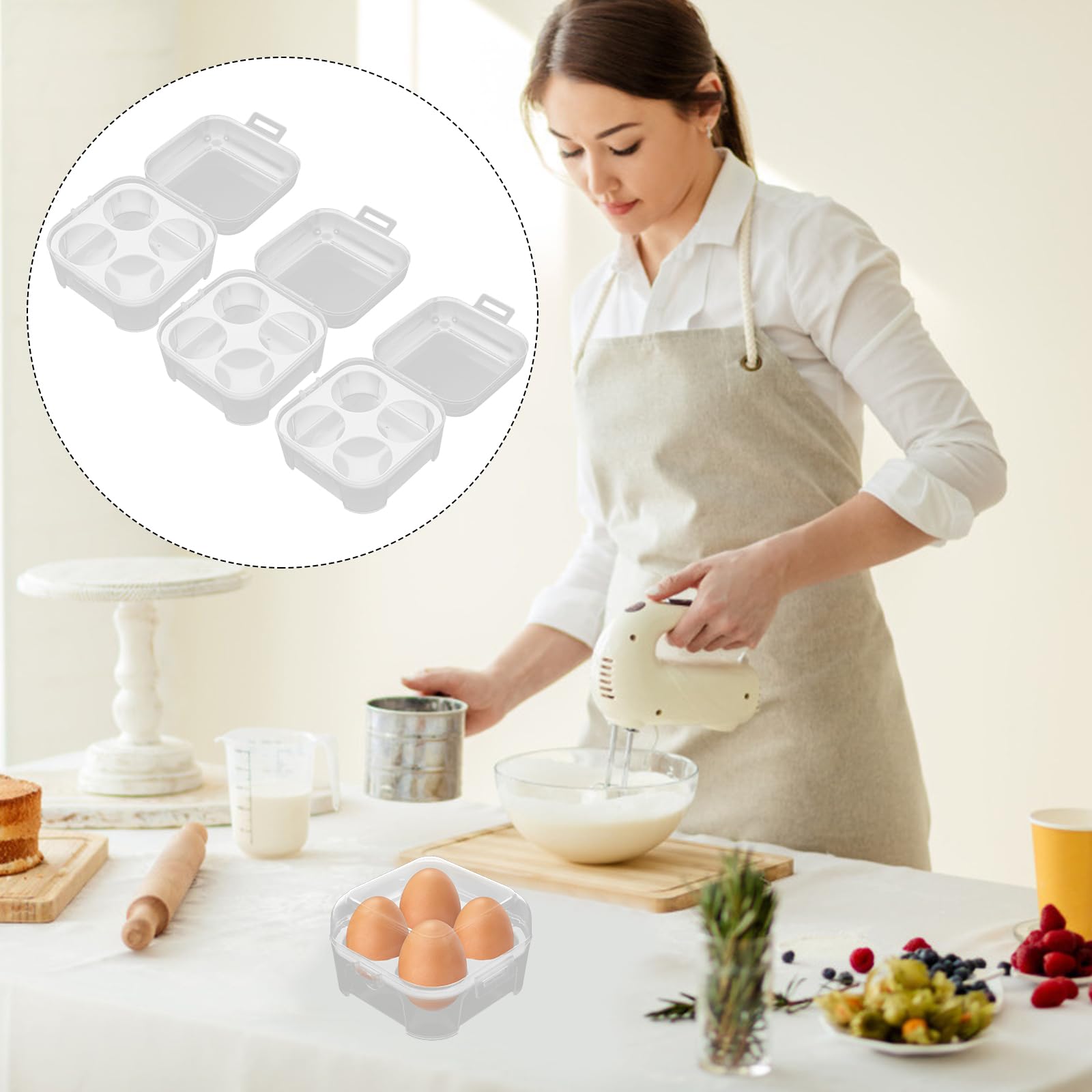 Compartment Egg Holder 3pcs Egg Travel Box Fresh Chicken Egg 4 Lattices Tray with Cover Lid Portable Egg Container for Home Shop Picnic Outdoor Egg Storage Box