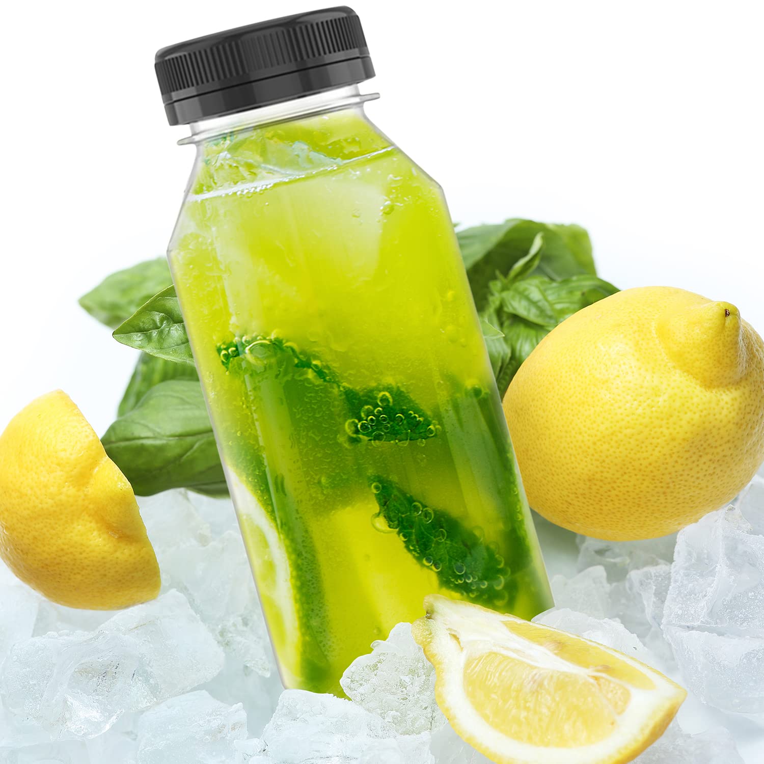 10 Pcs 8 oz Plastic Juice Bottle Reusable Transparent Bulk Beverage Containers with Black Lids for Juice, Drinking Milkshake Tea, Milk, Juicing Smoothie Water and Other Beverages, Fridge Storage