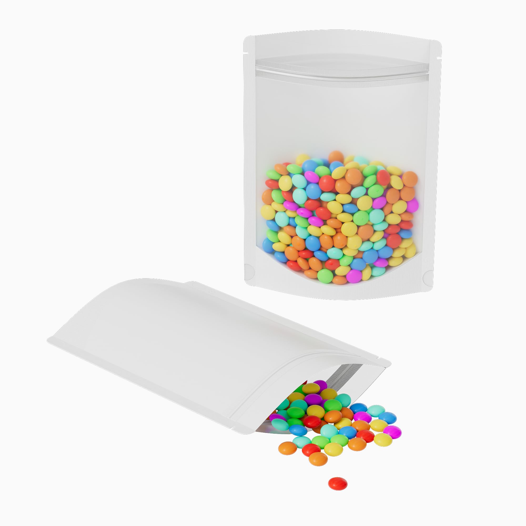 QQ Studio Pack of 100 Translucent Front Matte White Poly Plastic Resealable Bags (3.3oz (5" x 7"), White Stand-Up Pouch)