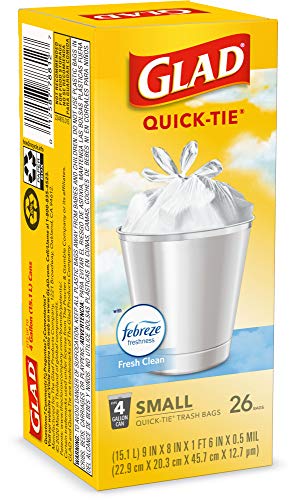 GLAD Small Trash Bags - 4 Gallon Trash Bag for Waste Basket, Gain Fresh Clean Scent, 26 Count (Pack of 6)