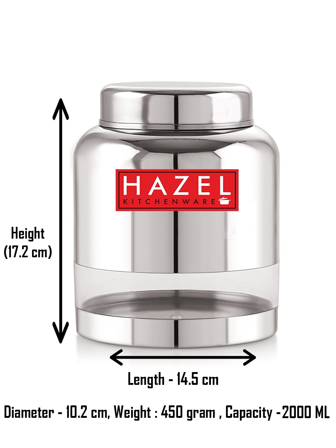 HAZEL Stainless Steel Kitchen Containers I Barni shape Container Set of 6, 2000 ml each with Airtight Lid | Multipurpose Storage Box for Kitchen Containers Set with Glossy Finish