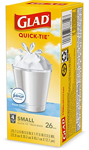 GLAD Small Trash Bags - 4 Gallon Trash Bag for Waste Basket, Gain Fresh Clean Scent, 26 Count (Pack of 6)