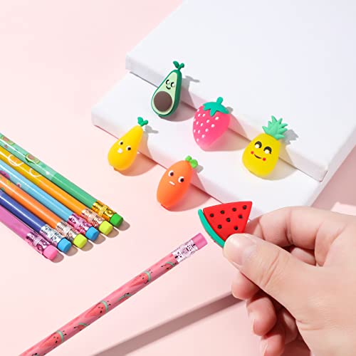 42 Pieces Scented Pencils Fun Pencil with Eraser Cartoon Pencil Toppers Fruit Pencil Toppers with Pencil Toppers Lovely Wood Pencil with Fruit Element Graphite Pencil