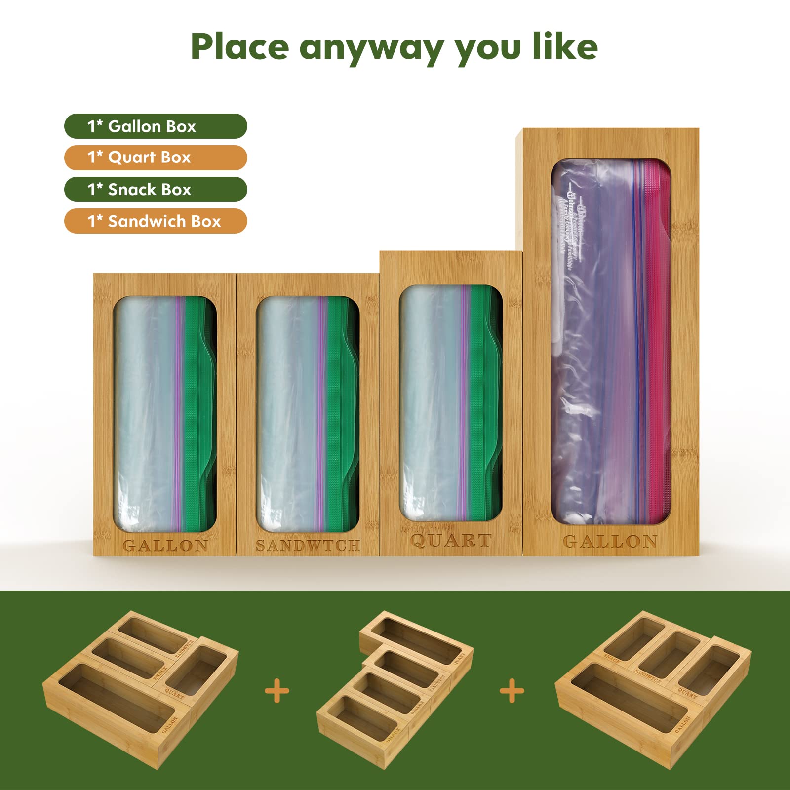 NautDuty Ziplock Bag Storage Organizer, Bamboo Baggie Organizer, Food Storage Bag Organizer for Kitchen Drawer, for Gallon, Quart, Sandwich, Snack & Slider Bags, Ziploc Bag Organizer