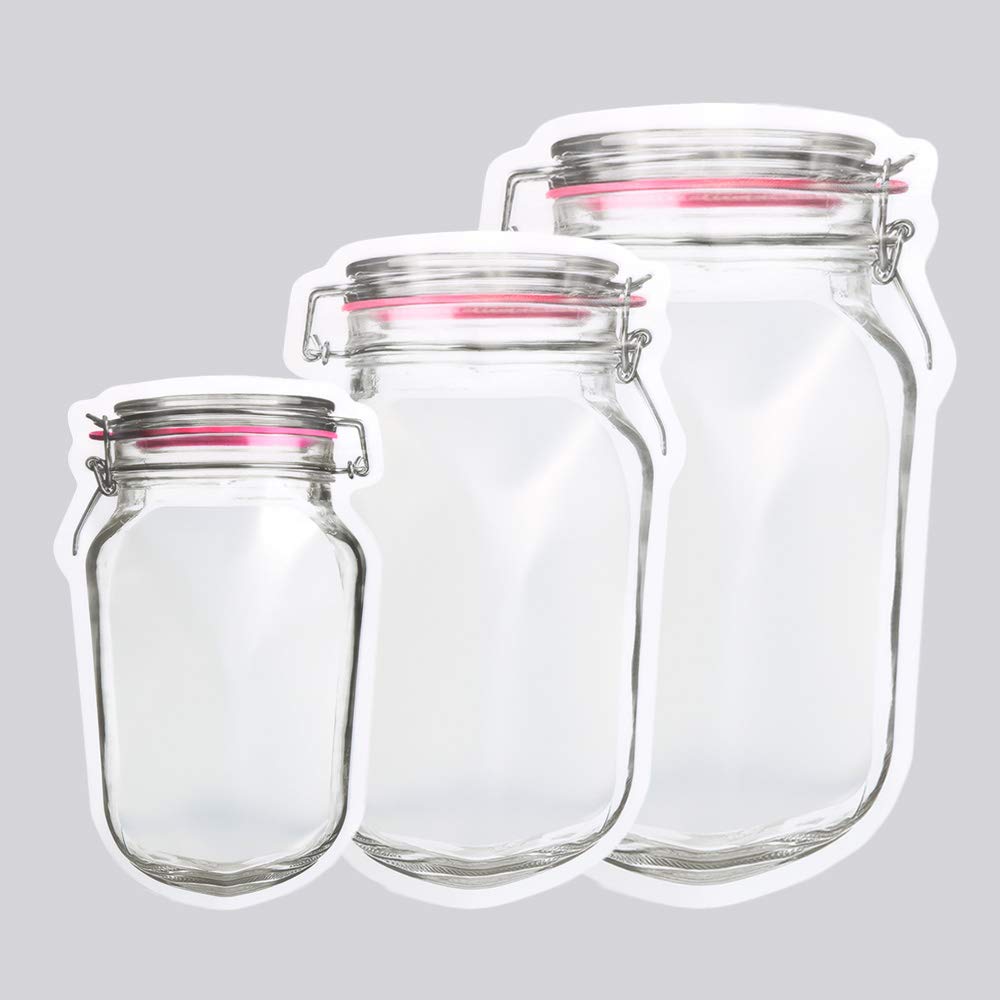 Pack of 100 Refillable FDA Compliant Translucent Mason Jar Design Snack Storage Stand-Up Zip Seal Pouch (Red, 3oz)